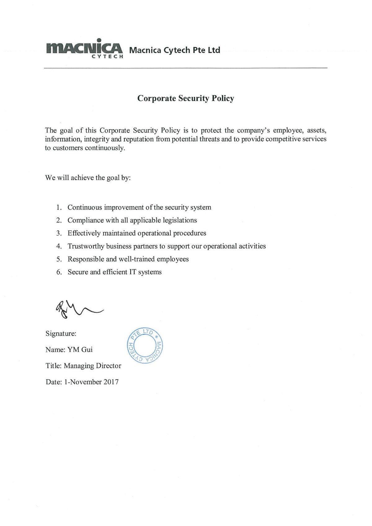 Policy Statement | Macnica Cytech Pte Ltd